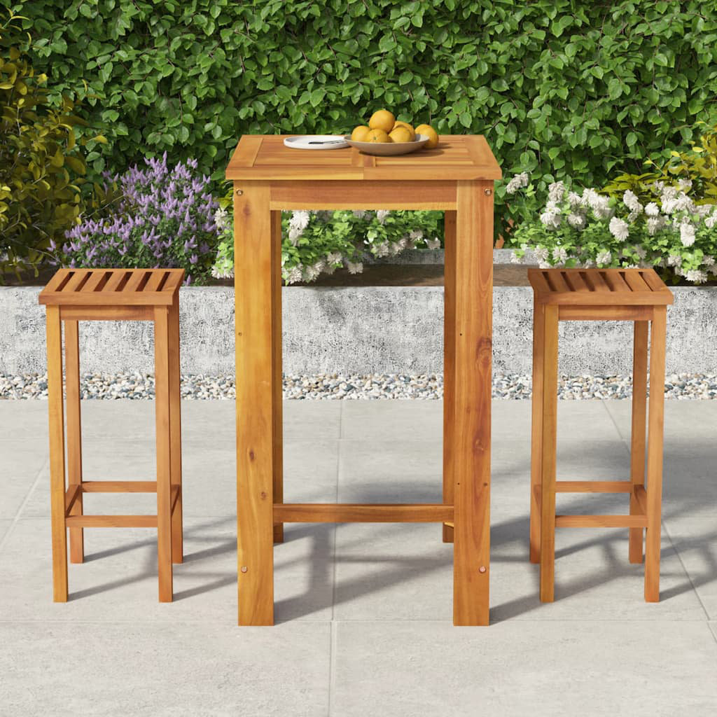 Winston Porter Aliska 3 Piece Patio Dining Set Solid Wood Acacia | Wayfair